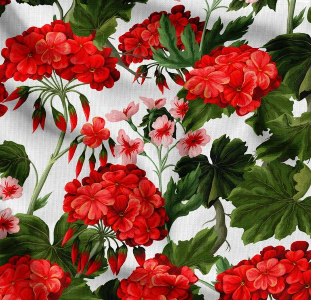 Red Pelargonium Flowers Fabric by the Meter,floral Pattern Fabric Decor ...