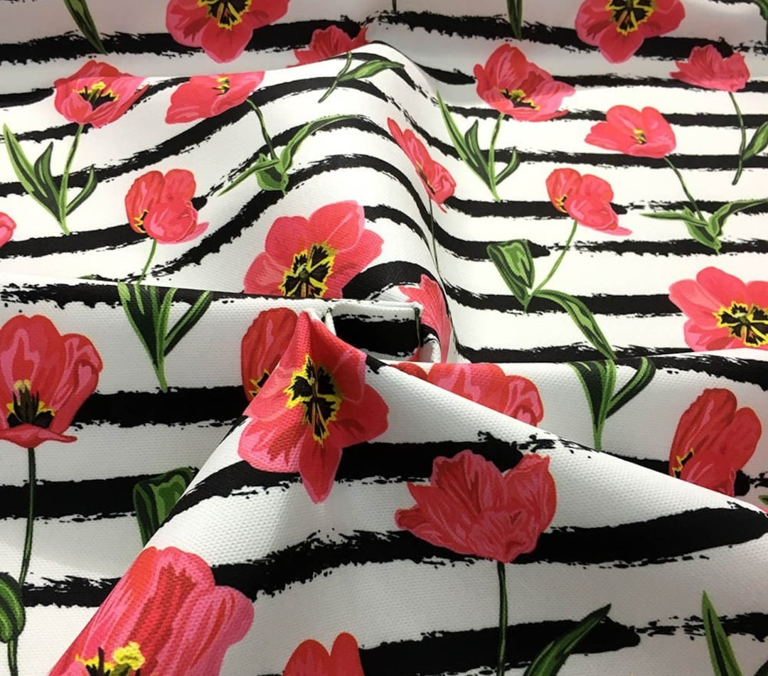 Red Flowers Fabric by the Meter Floral Pattern Fabric Decor - Etsy