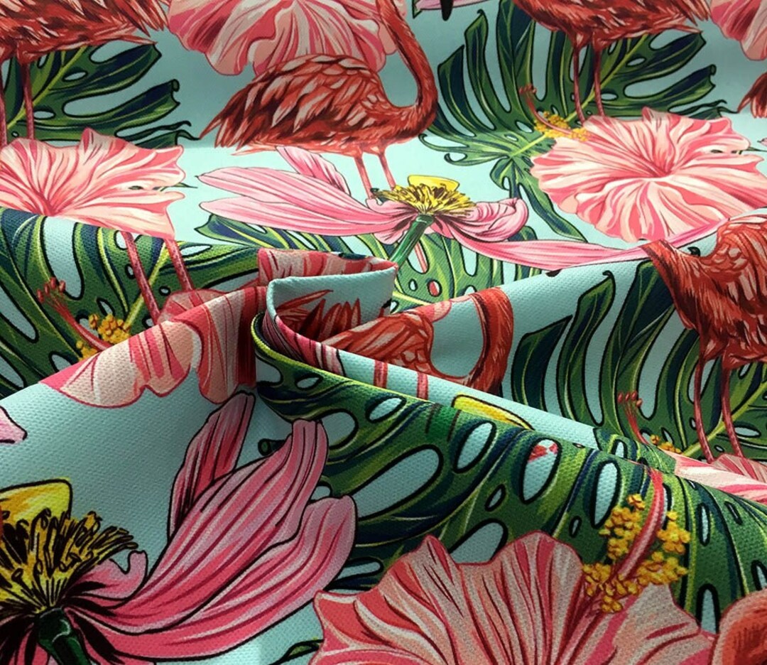 Pink Flamingo,tropical Floral Fabric by the Meter, Tropical Fabric ...