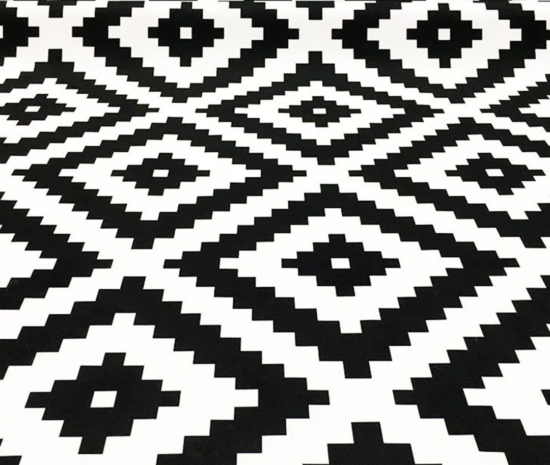 Black White Mosaic Diamond Pattern Fabric by the Meter Geometric ...