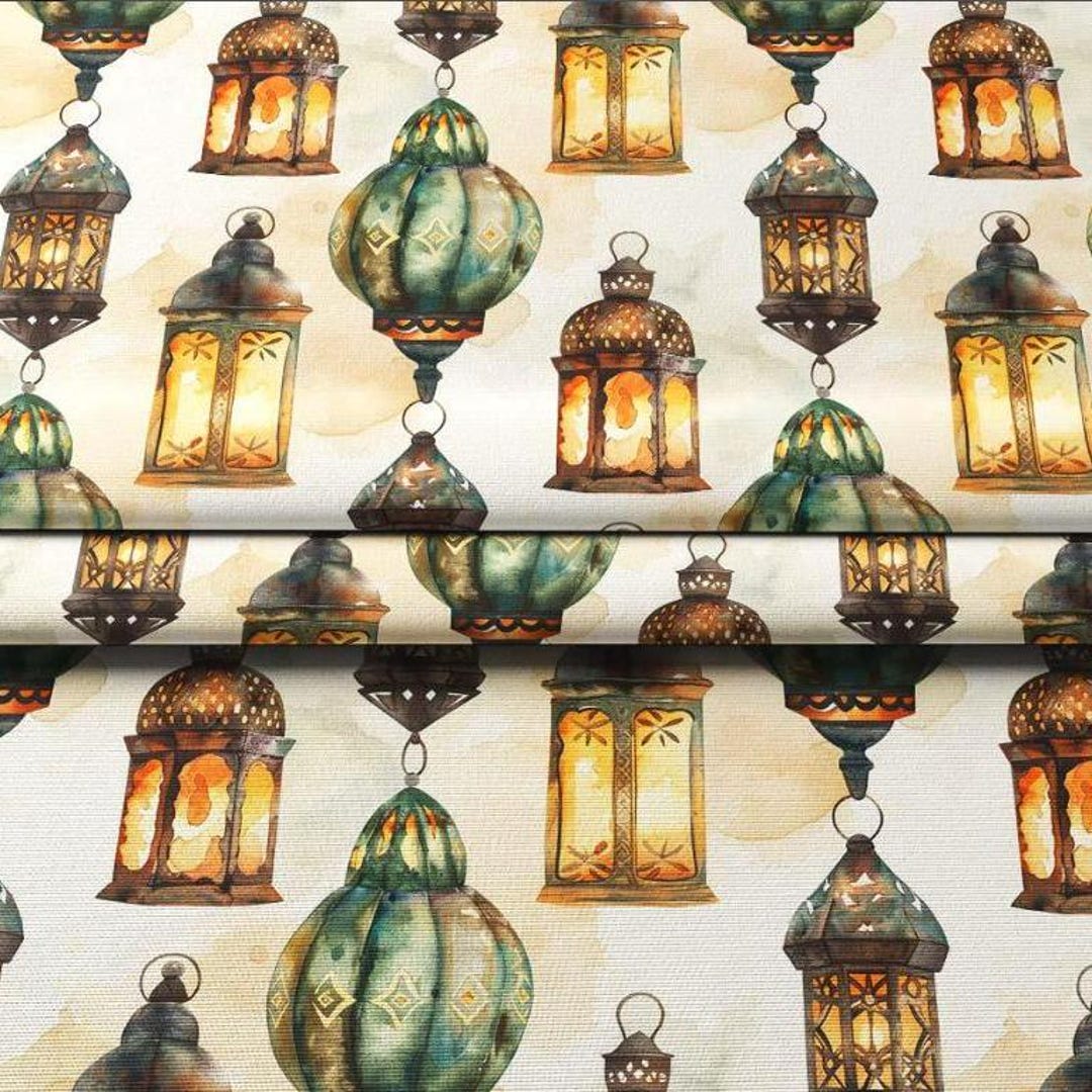 Lanterns Patterned Fabric by the Meter,watercolor Effected Fabric Decor ...