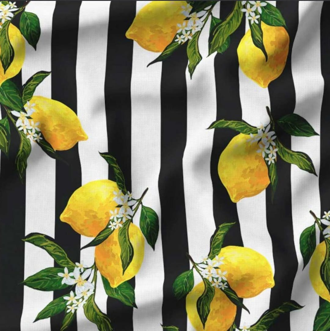 Striped Lemon Fabric by the Meter, Black Striped Fabric Decor Furniture ...