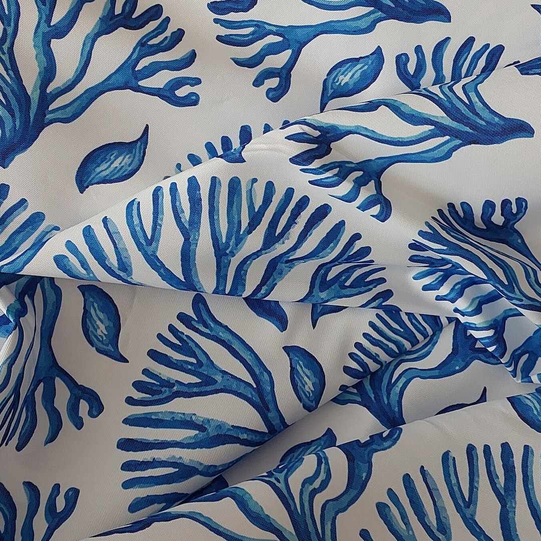 Blue Coral Fabric by the Meter,nautical Fabric Decor Furniture Chair ...