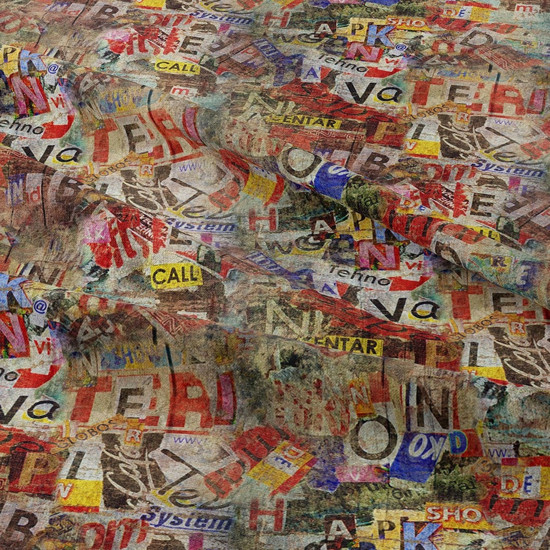 Newspaper Print Fabric by the Meter,geometric Fabric Decor Furniture ...