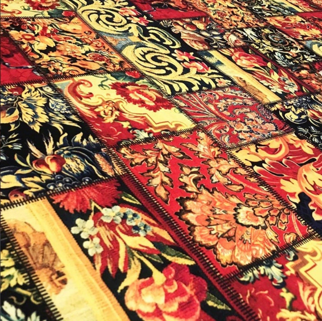 Vintage Gobelin Flower Motifs Print Fabric by the Meter,floral ...