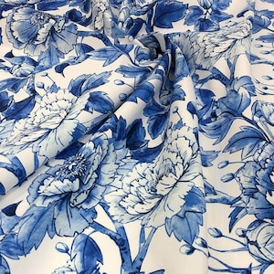 Blue Flower Fabric by the Meter, Floral Fabric Tapestry Decor Furniture ...
