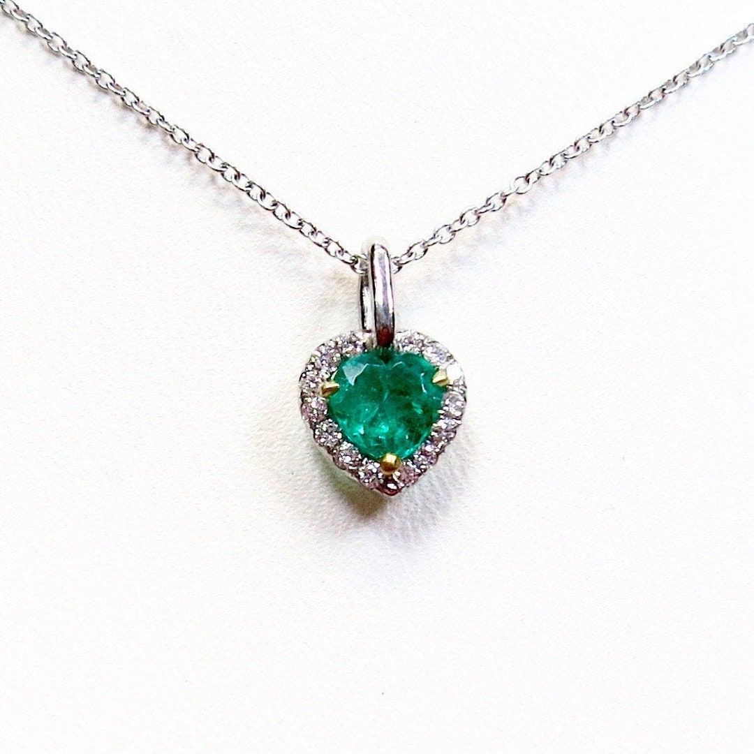 Emerald Heart and Diamond Pendant - Etsy