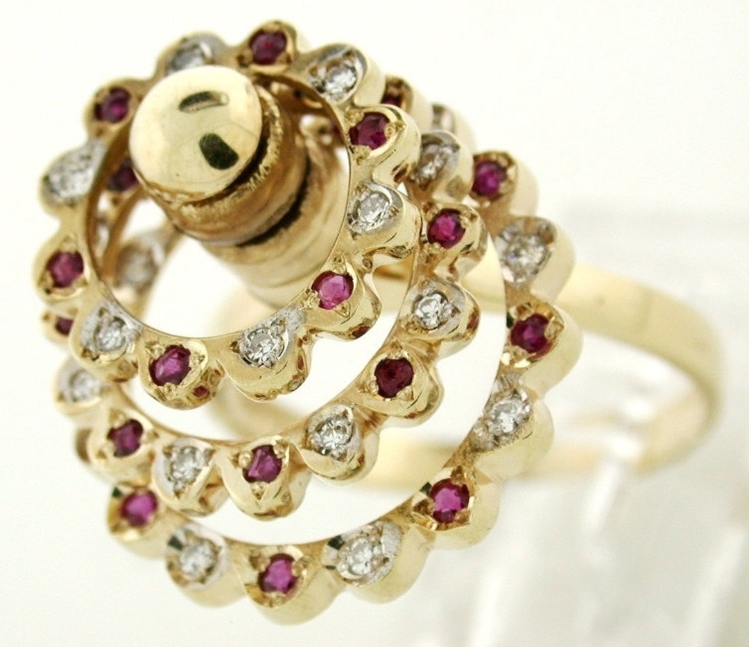 Triple Circles 14K Gold Motion Ring Diamonds & Precious Stones - FL858 ...