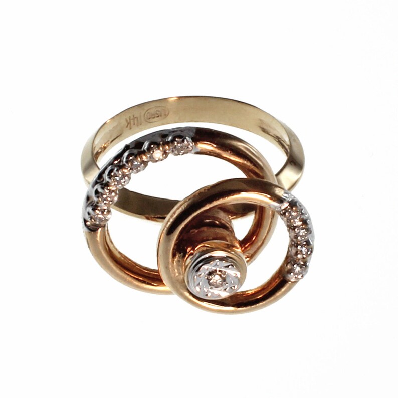 Motion Ring With Double Tier Diamond Accented Rings in 14K Gold - Ring ...