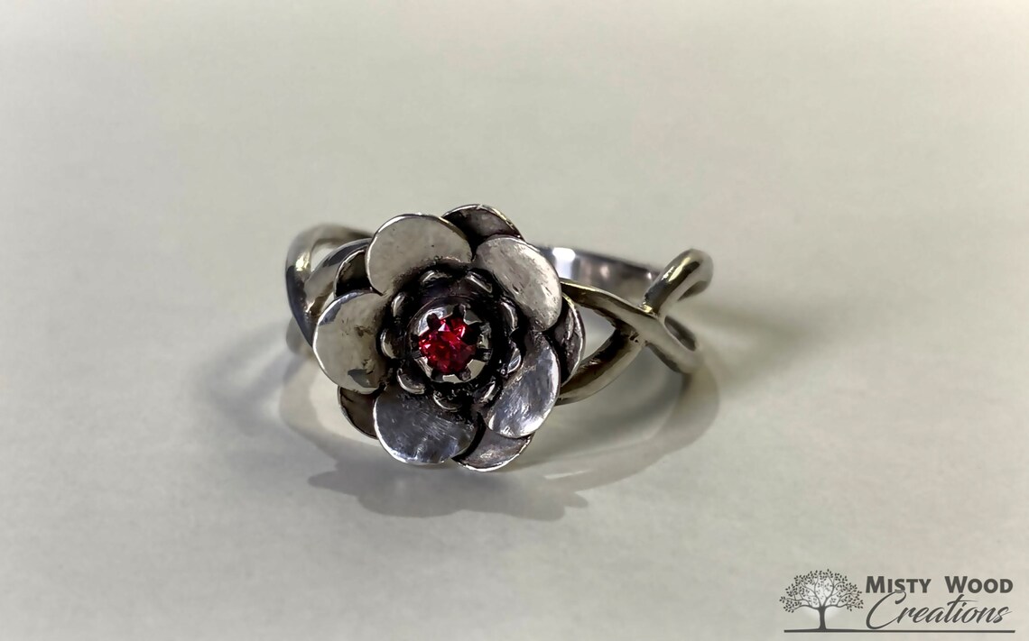 Sterling Silver Rose Ring Rose Shape Silver Ring With Red - Etsy Ireland