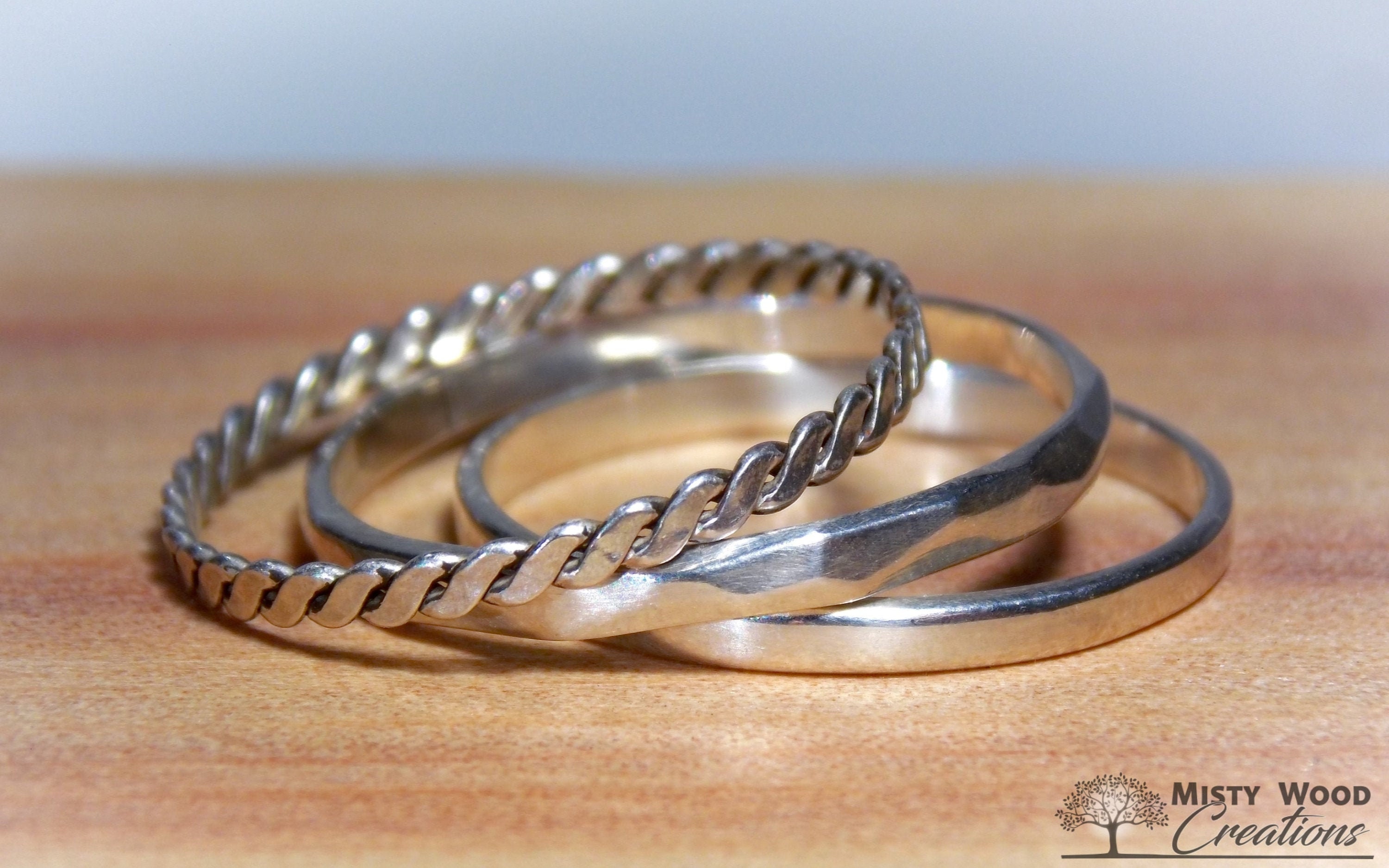 Handmade Slim Stacking Rings Braided Silver Obsidian Effect | Etsy