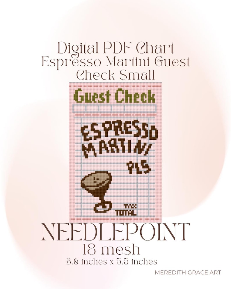 Espresso Martini Guest Check 18 Mesh Digital Needlepoint Chart PDF - Etsy