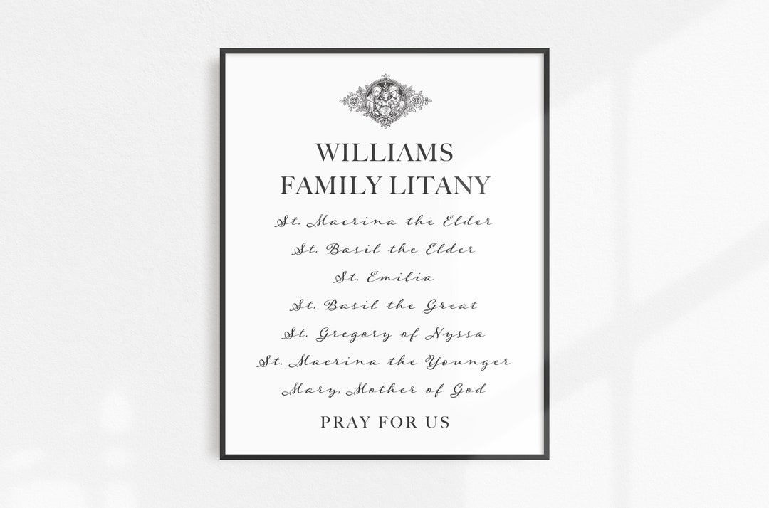 Custom Family Litany Print Saint Litany Personalized Gift Catholic Wall ...