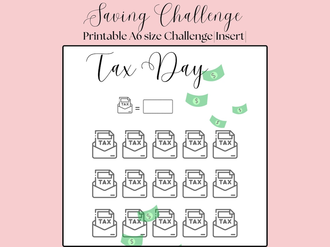 Printable Income Tax Saving Challenge Tracker|a6 Size 3x6 Insert|cash ...