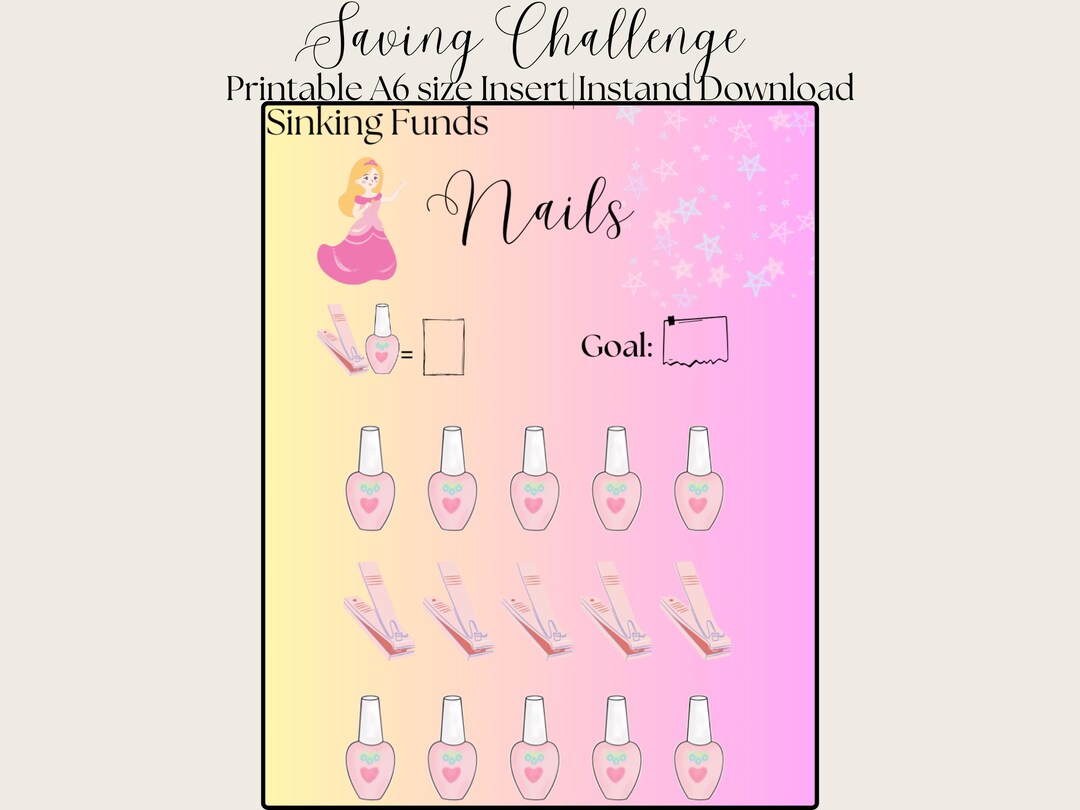Printable A6 Nail Care Sinking Funds Savings Tracker|savings Challenge ...