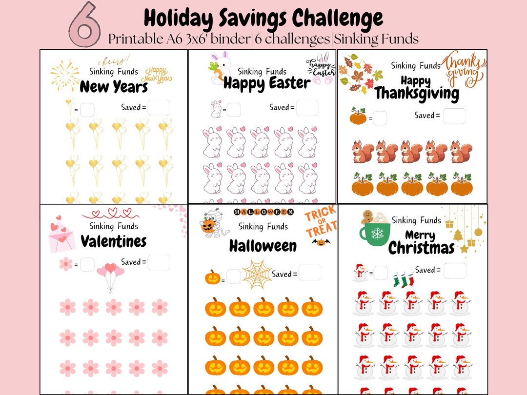 6 PRINTABLE Holiday Savings Challenge|a6 3x6' Pdf|cash Stuffing|cash ...