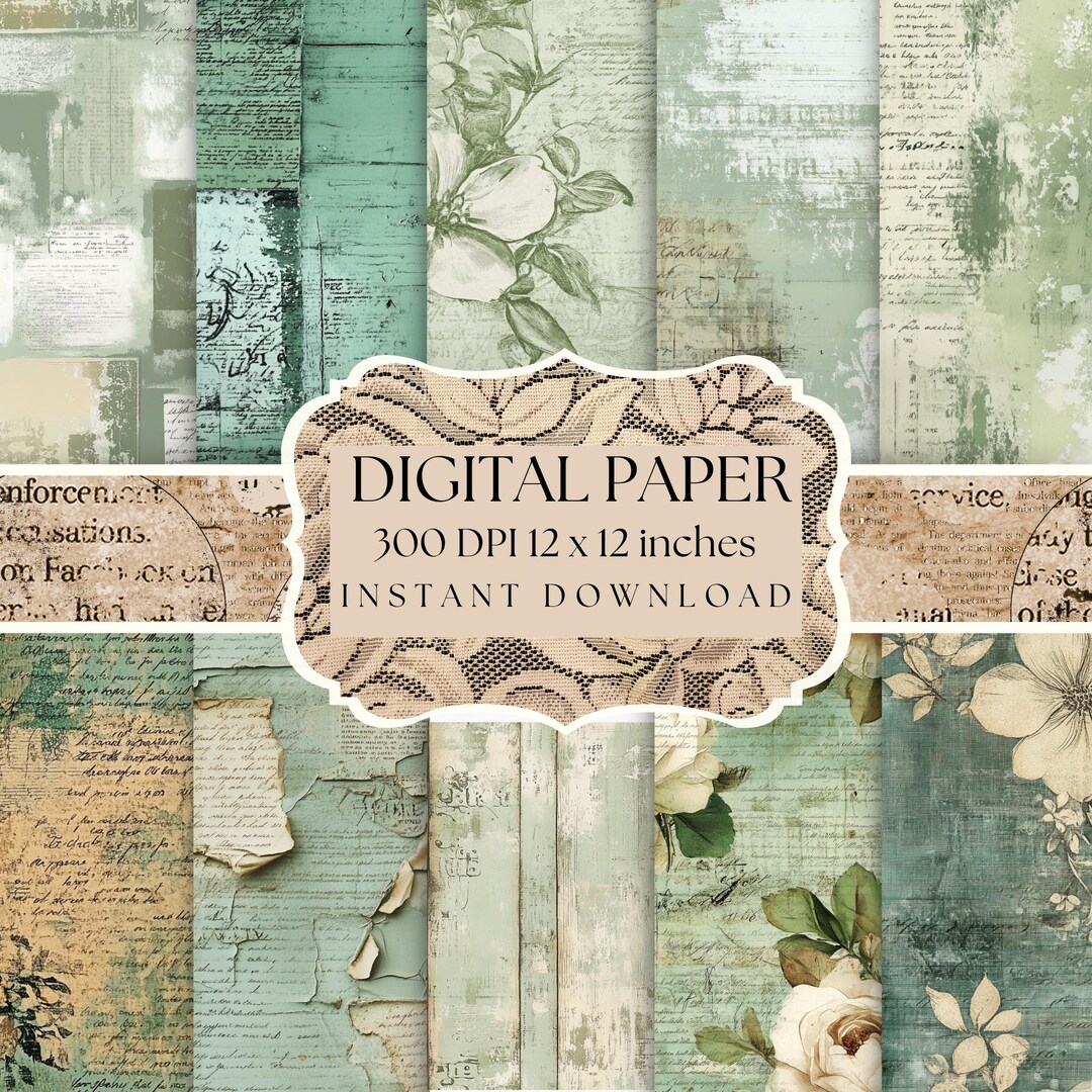Antique Green Printable Paper, Scrapbook Ephemera (PNG, Digital ...