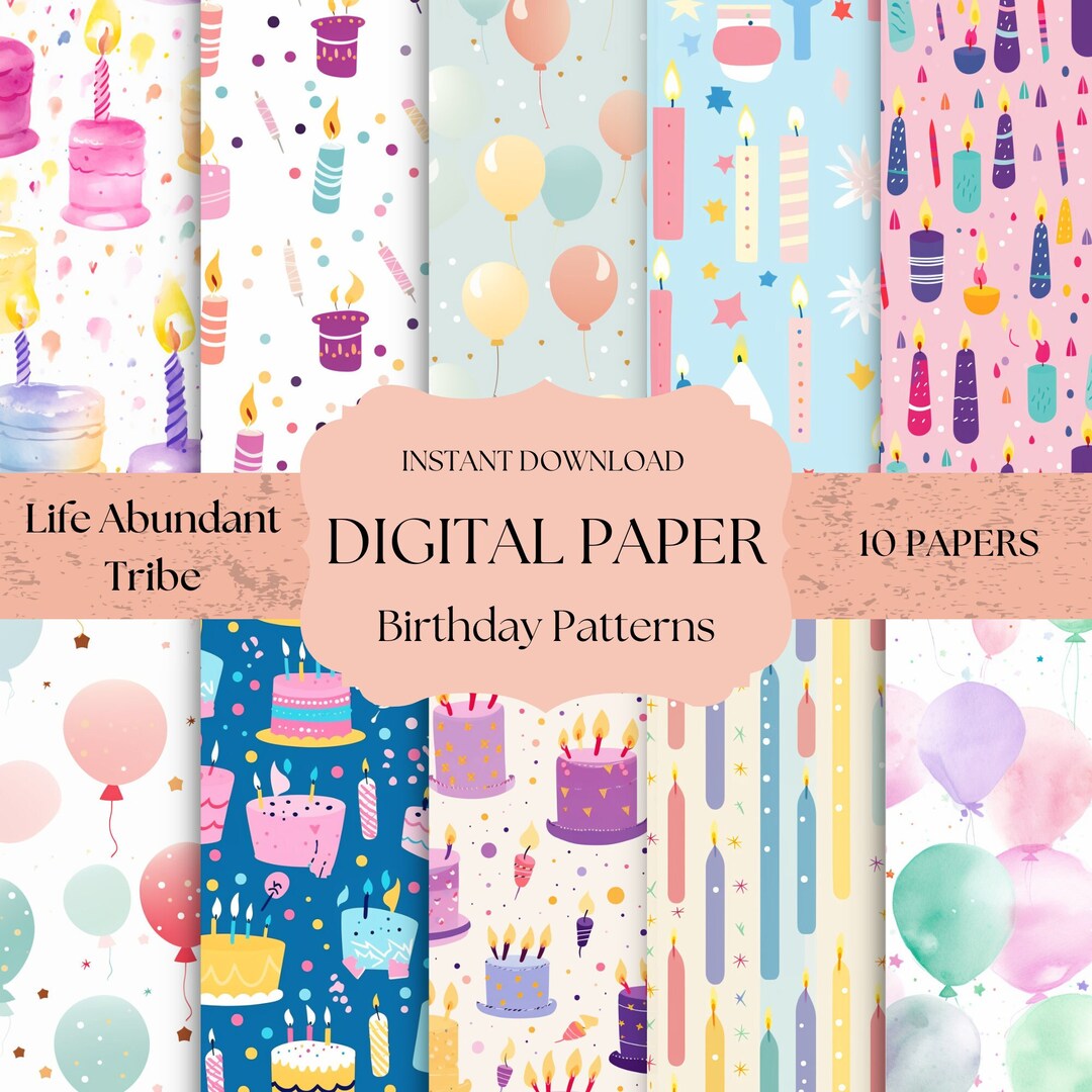 Birthday Printable Paper Patterns, Instant Download, Stationary ...