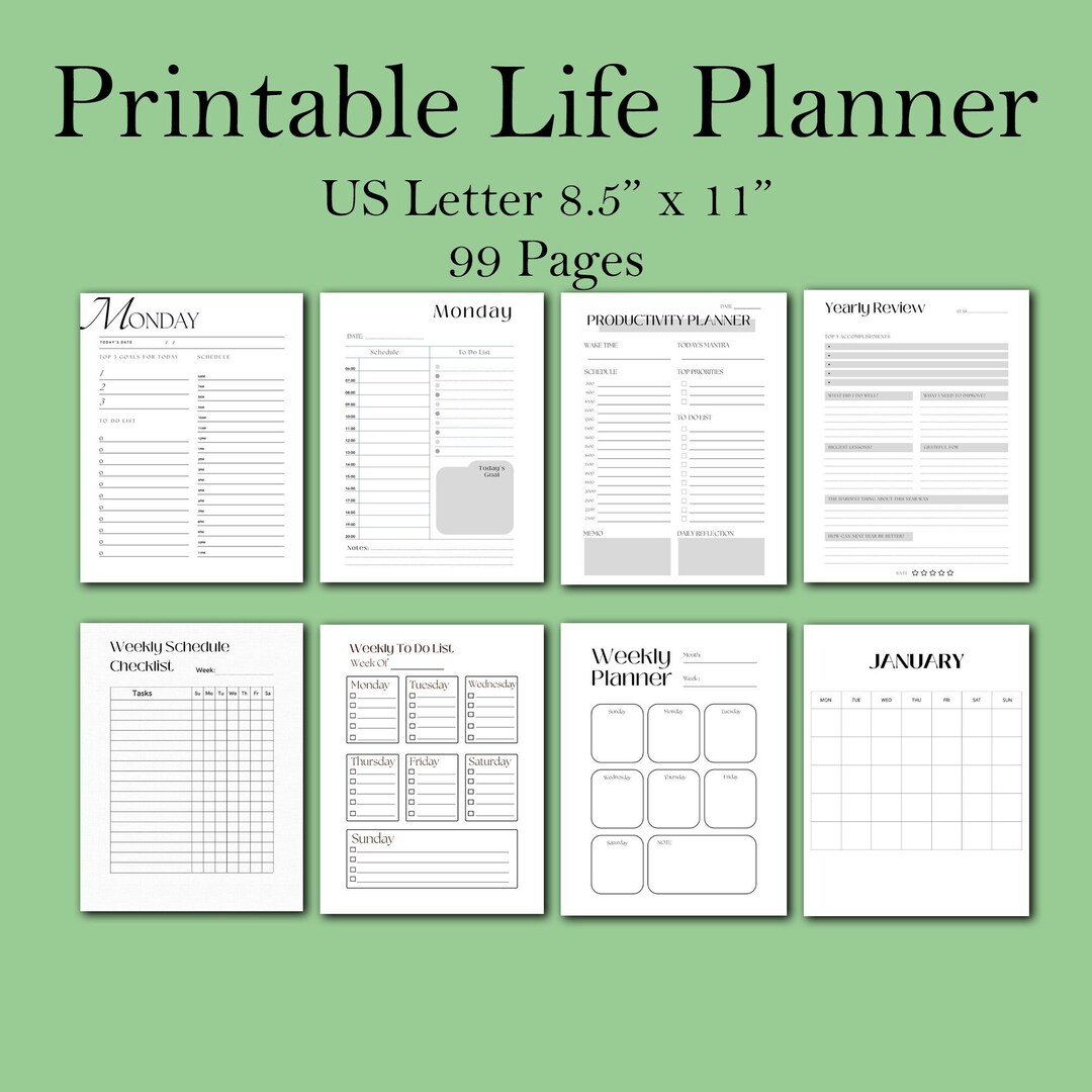 Printable Life Planner Downloadable Featuring Monthly, Weekly, Daily ...