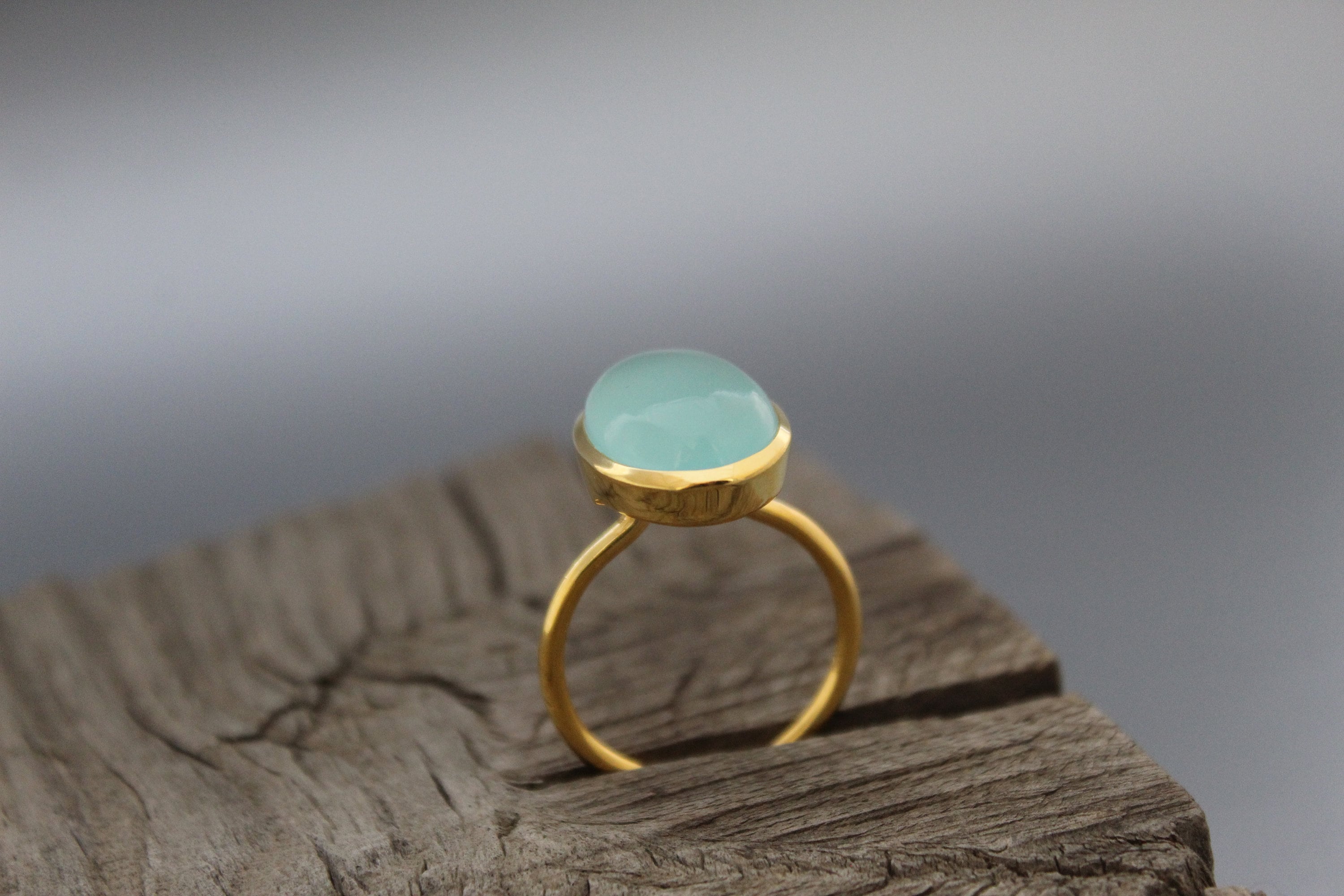 Aqua Chalcedony Ring - Handmade Gemstone Ring - March Birthstone - Blue ...