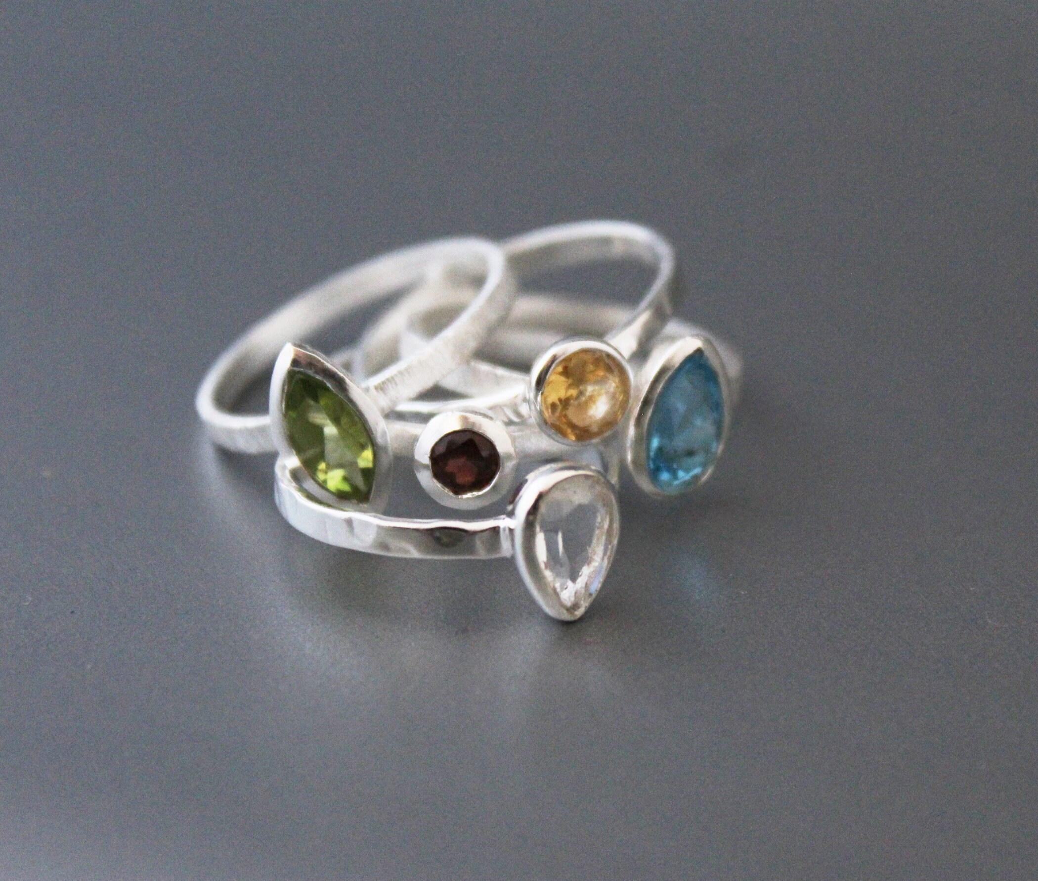 Silver Ring Set Stacking Ring Set Citrine Peridot Ring | Etsy