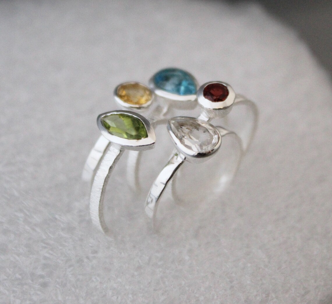 Silver Ring Set Stacking Ring Set Citrine Peridot Ring | Etsy