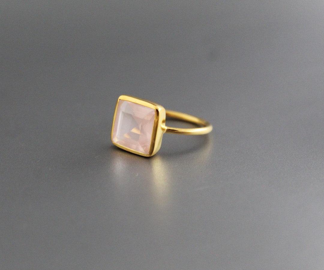 Rose Quartz Ring - Square Ring - Statement Ring - Gemstone Ring ...