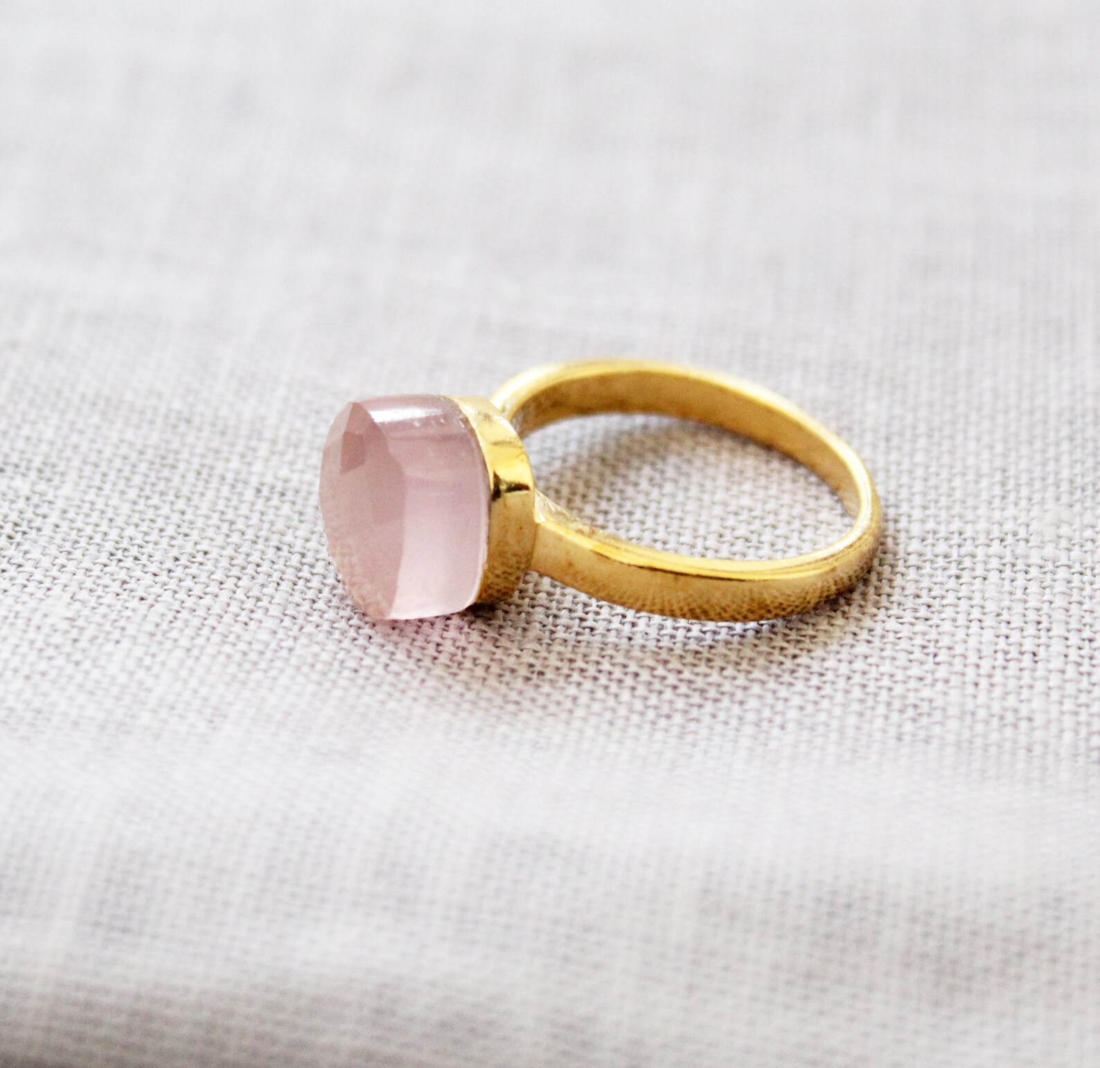 Rose Quartz Ring - Handmade Gemstone Ring - Gold Ring - Cocktail Ring ...