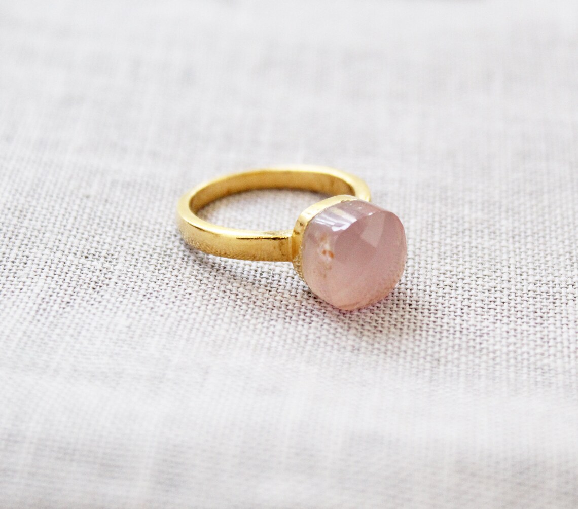 Rose Quartz Ring - Handmade Gemstone Ring - Gold Ring - Cocktail Ring ...
