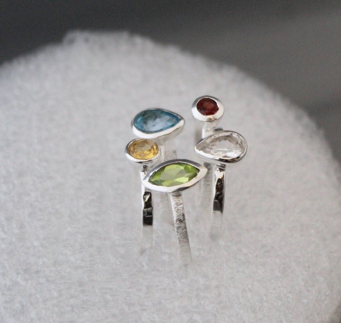 Silver Ring Set Stacking Ring Set Citrine Peridot Ring | Etsy