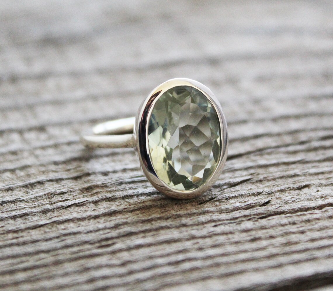 Prasiolite Ring Green Amethyst Ring Oval Cut Prasiolite | Etsy
