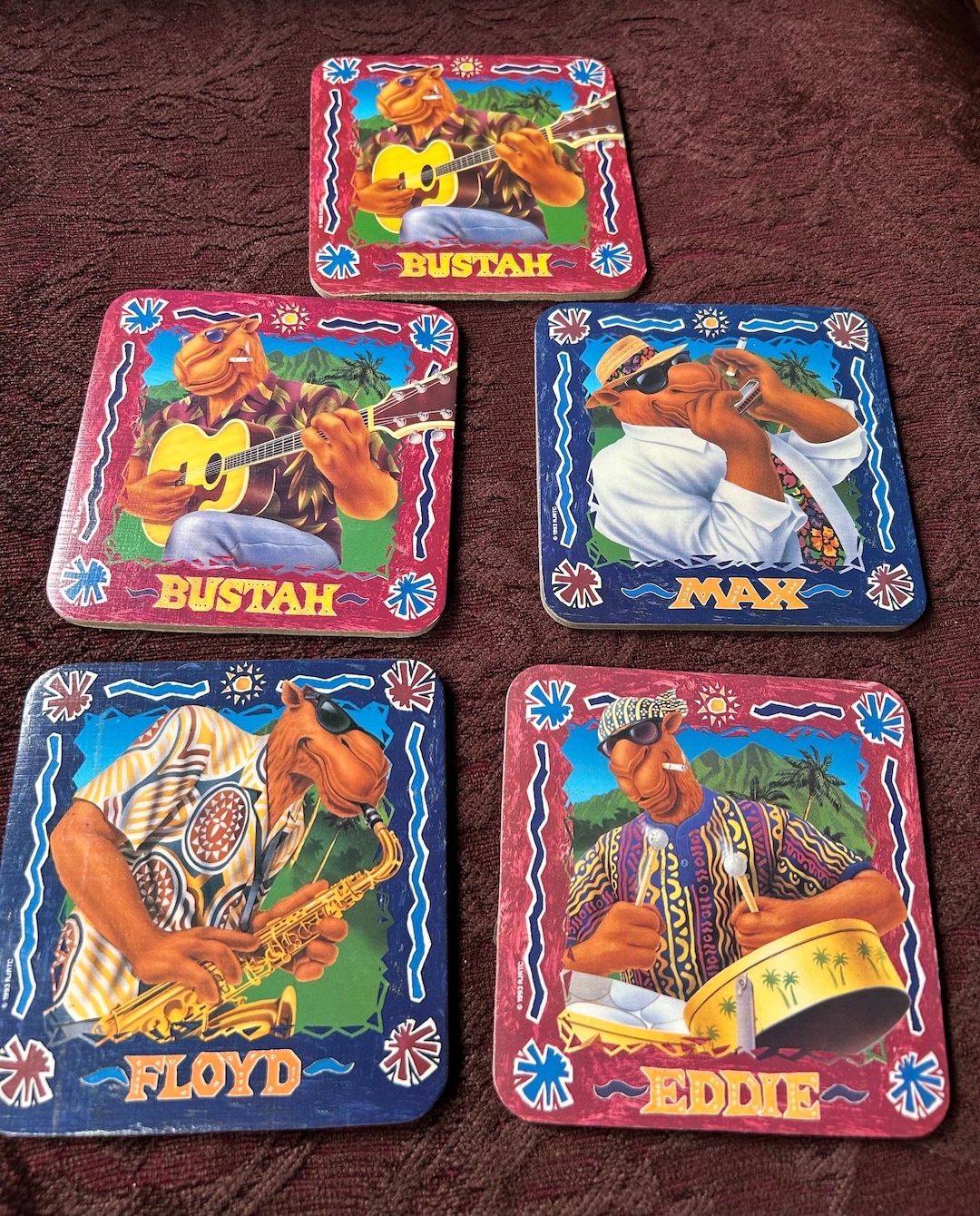 Joe Camel Beach Club Set of 5 Coasters. Cork Backs, 4” Square. Bustah ...