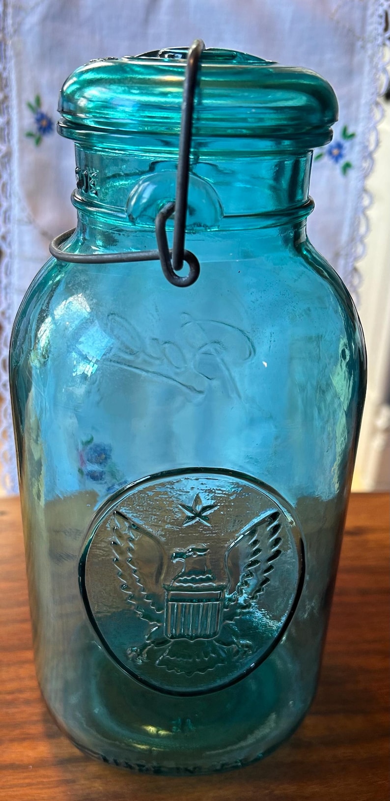 1976 Bicentennial Blue Glass Ball Ideal Half Gallon Jar. Eagle Emblem ...