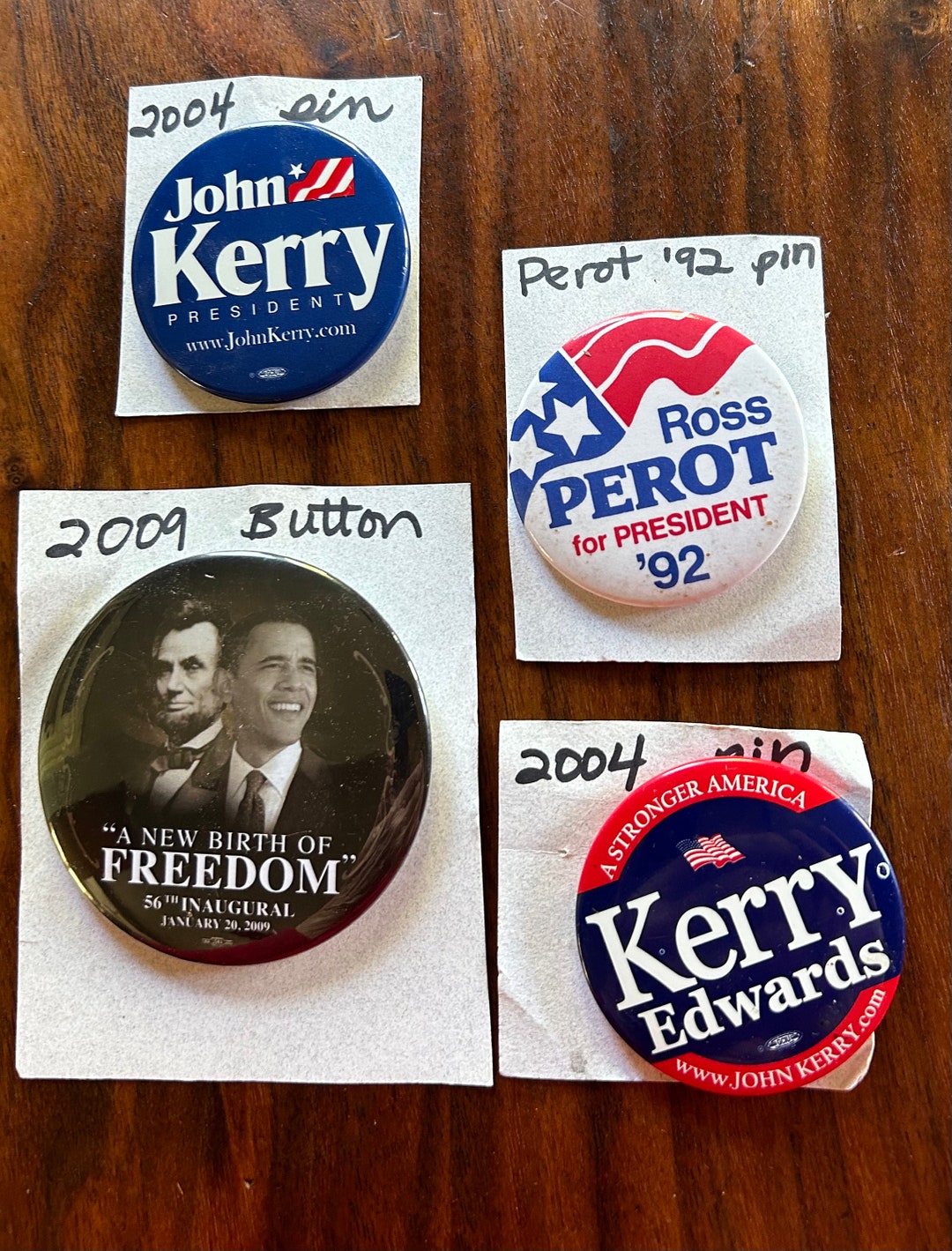 Presidential Buttons Perot 1992, Kerry 2004, Kerry Edwards 2004, Obama ...