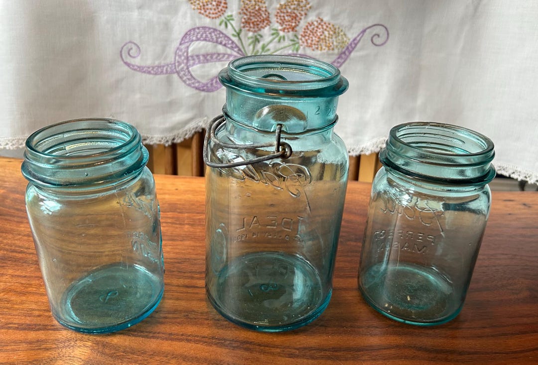 Three Vintage Ball Perfect Mason and Ball Ideal Blue Jars From 1920 to ...