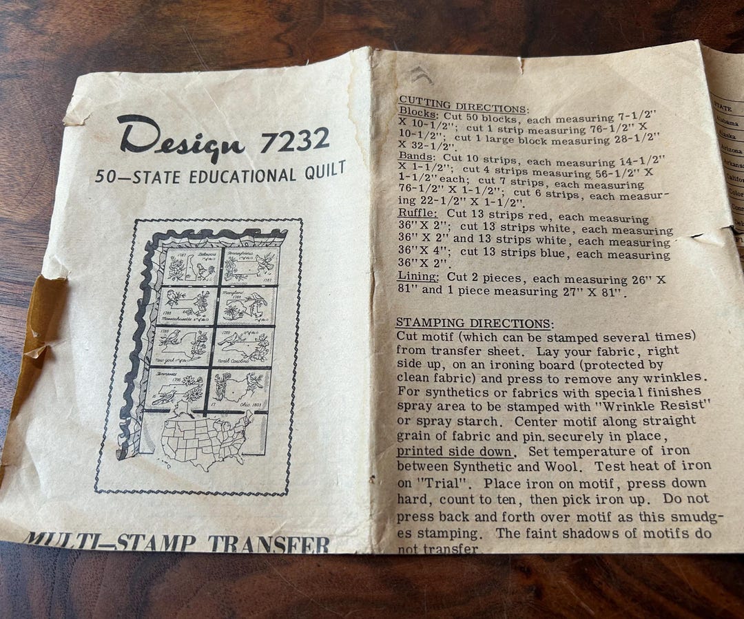 US States Quilt Transfer Pattern With State Shapes, Birds and Flowers ...