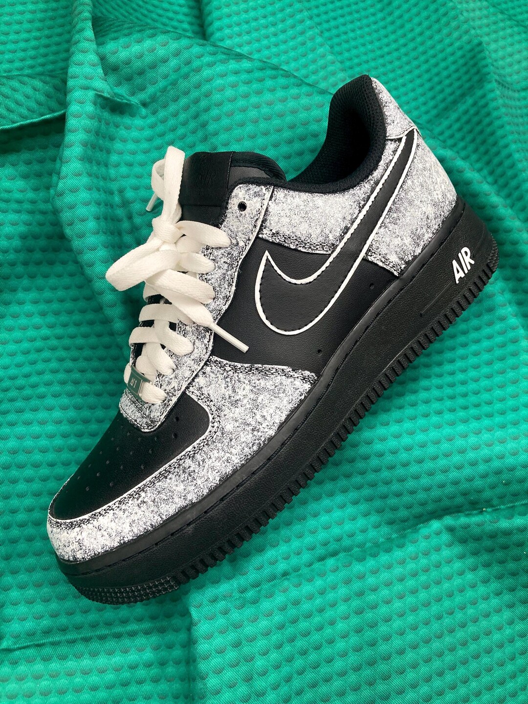 Nike Air Force 1 One Black Custom ‘white Snow’ Swoosh Professional ...