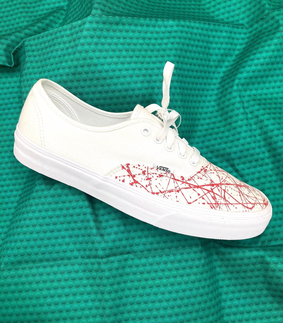 Custom Vans Authentic Low Splatter Paint Red Men’s, Women’s, Kids Shoes ...