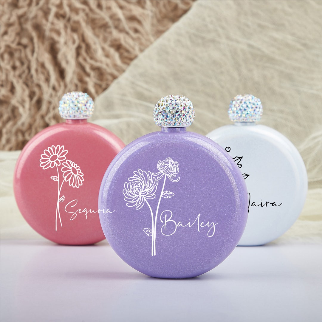 Custom Birth Flower Flask for Woman,bridesmaid Hip Flask, Bridesmaid ...