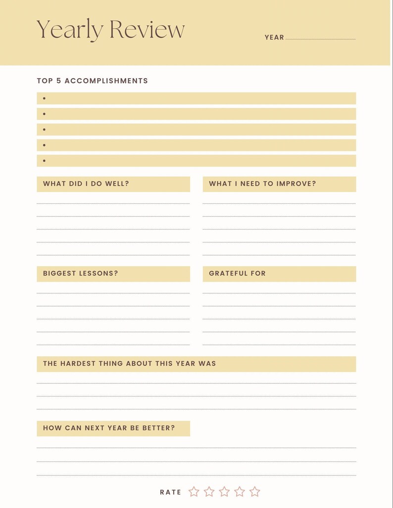 INSTANT DOWNLOAD Yearly Review - Etsy