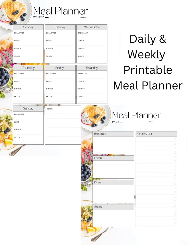 INSTANT DOWNLOAD Printable Daily & Weekly Meal Planner - Etsy