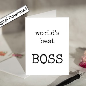 4x6, BOSS Appreciation Card, PRINTABLE, Cute Minimalist, World's Best ...