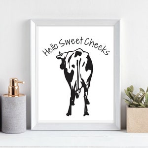 Hello Sweet Cheeks, 8x10, Cow Decor, Shabby Chic Farmhouse Bathroom ...