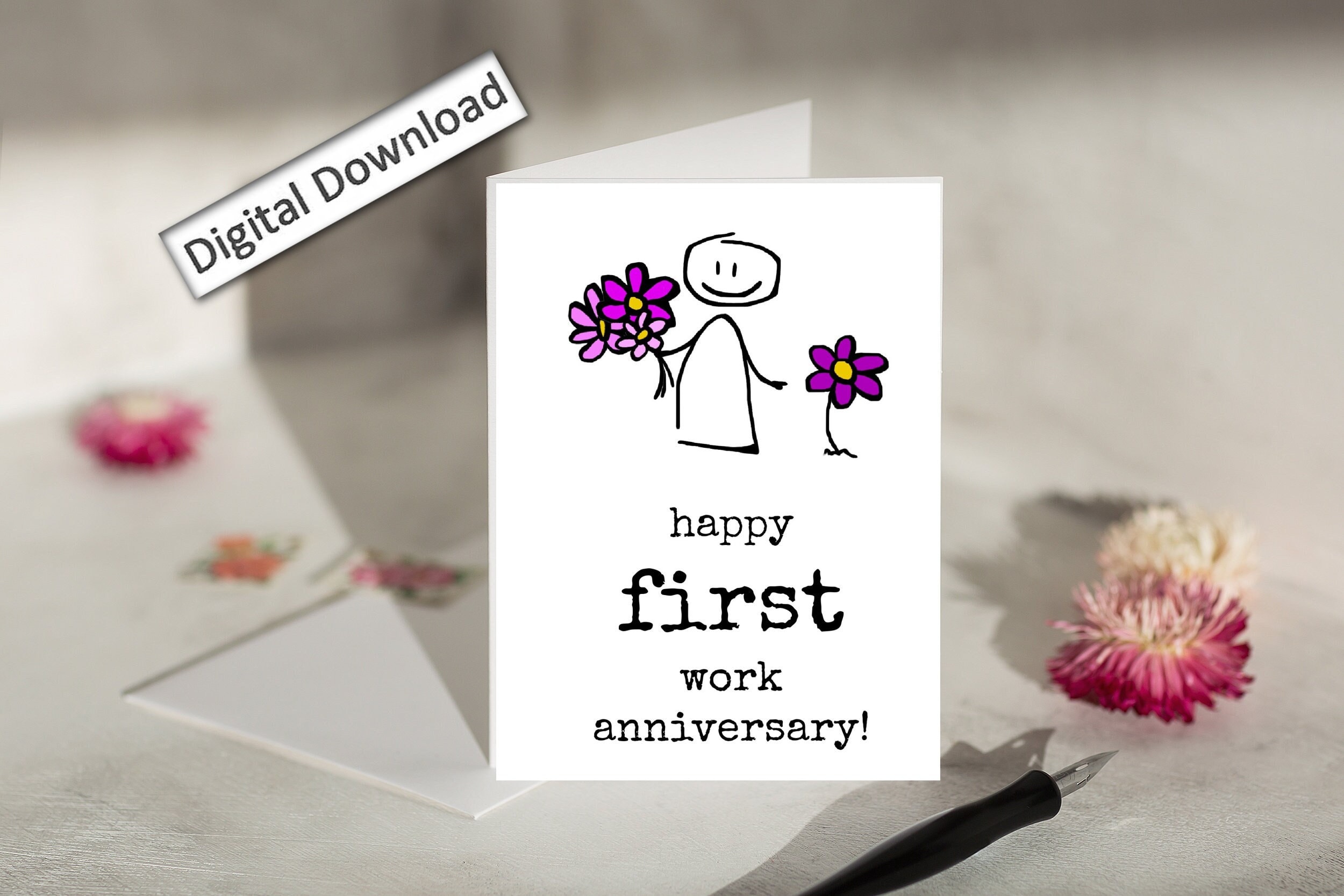 4x6, Work ANNIVERSARY Card, Download, Happy FIRST Work Anniversary ...
