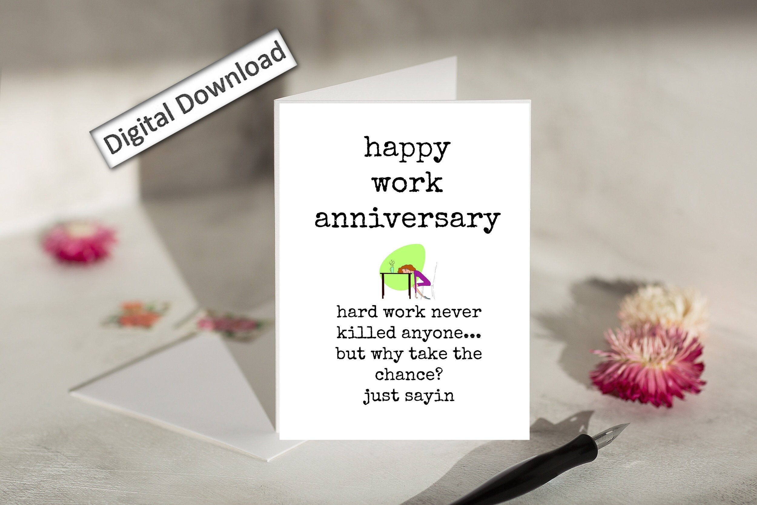 4x6, Work ANNIVERSARY Card, Download, Happy Work Anniversary, Cute, Job ...