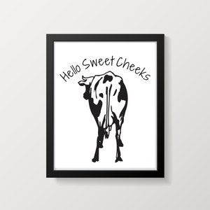 Hello Sweet Cheeks, 8x10, Cow Decor, Shabby Chic Farmhouse Bathroom ...