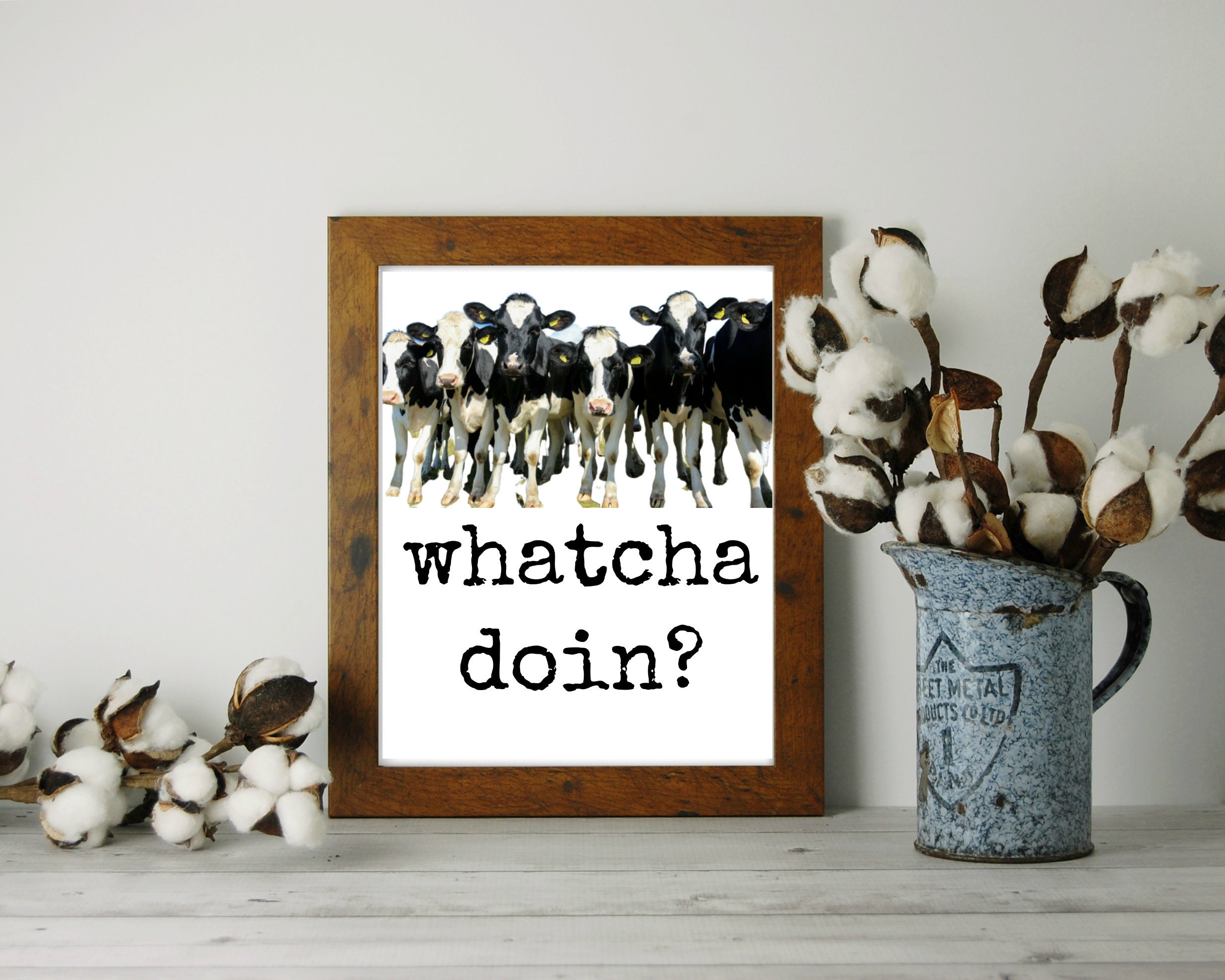 Funny Black and White Printable Cow Art for Bathroom Wall, Farmhouse ...