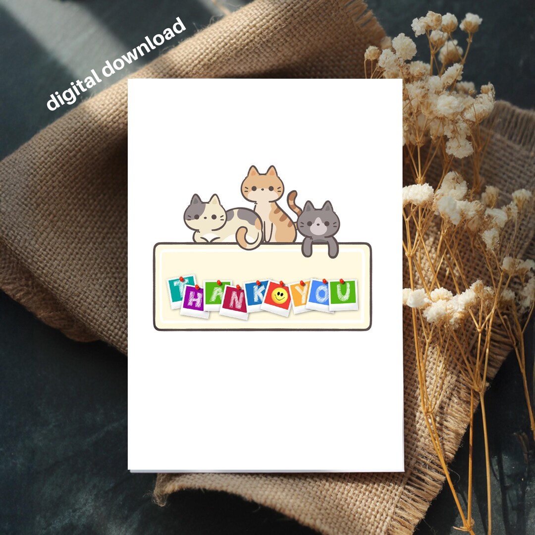 Printable Thank You Card: Appreciation, Cats Design (4x6 Digital ...