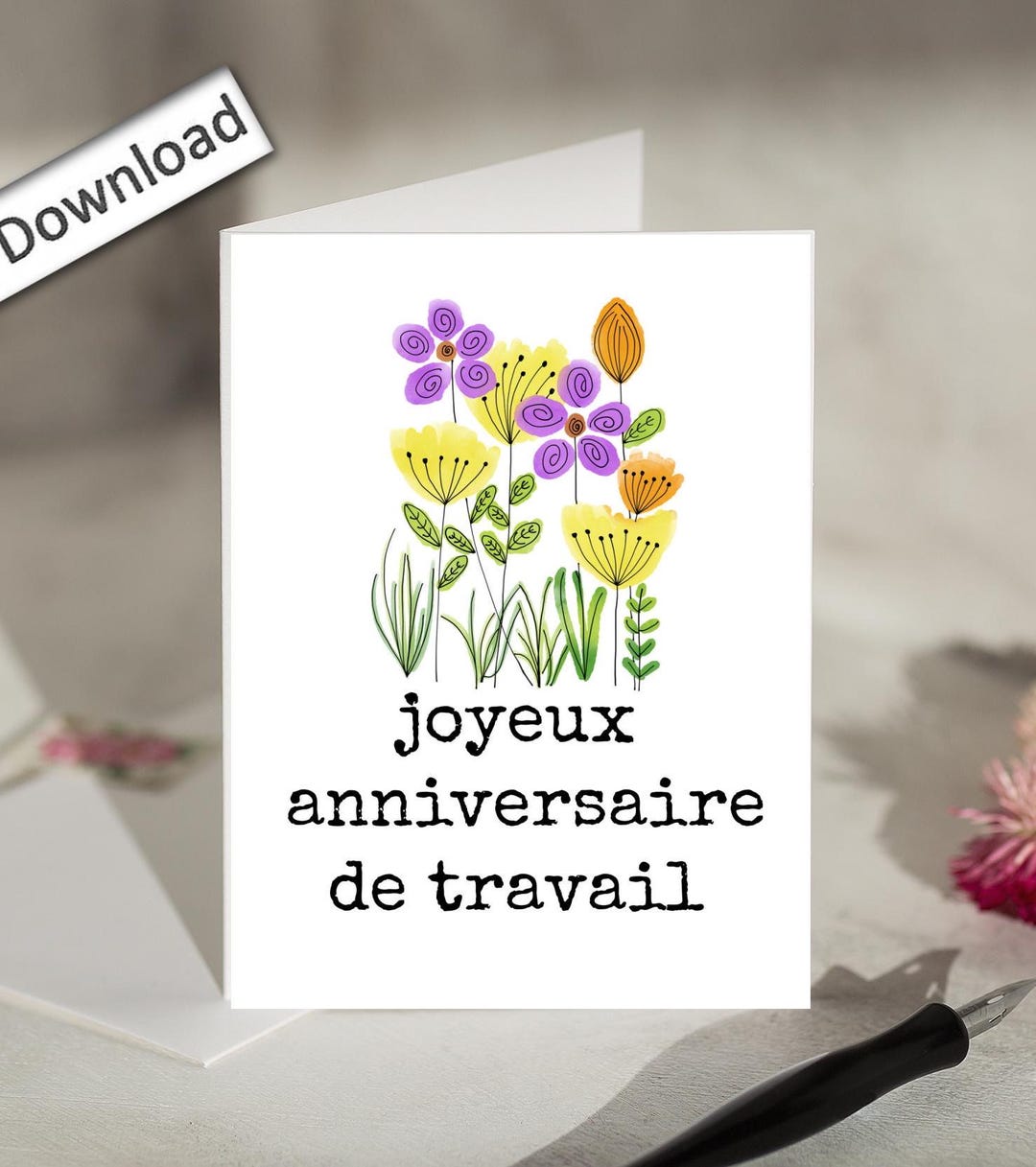 French Work Anniversary Card: Joyeux Anniversaire De Travail (printable ...