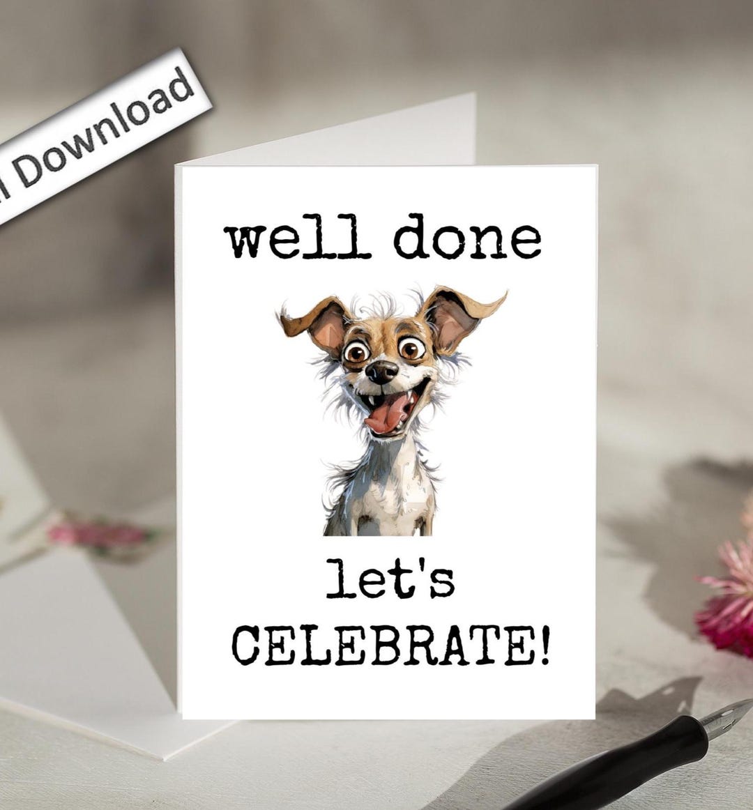 Congrats Card: Funny Dog Celebration (4x6 Printable) - Etsy